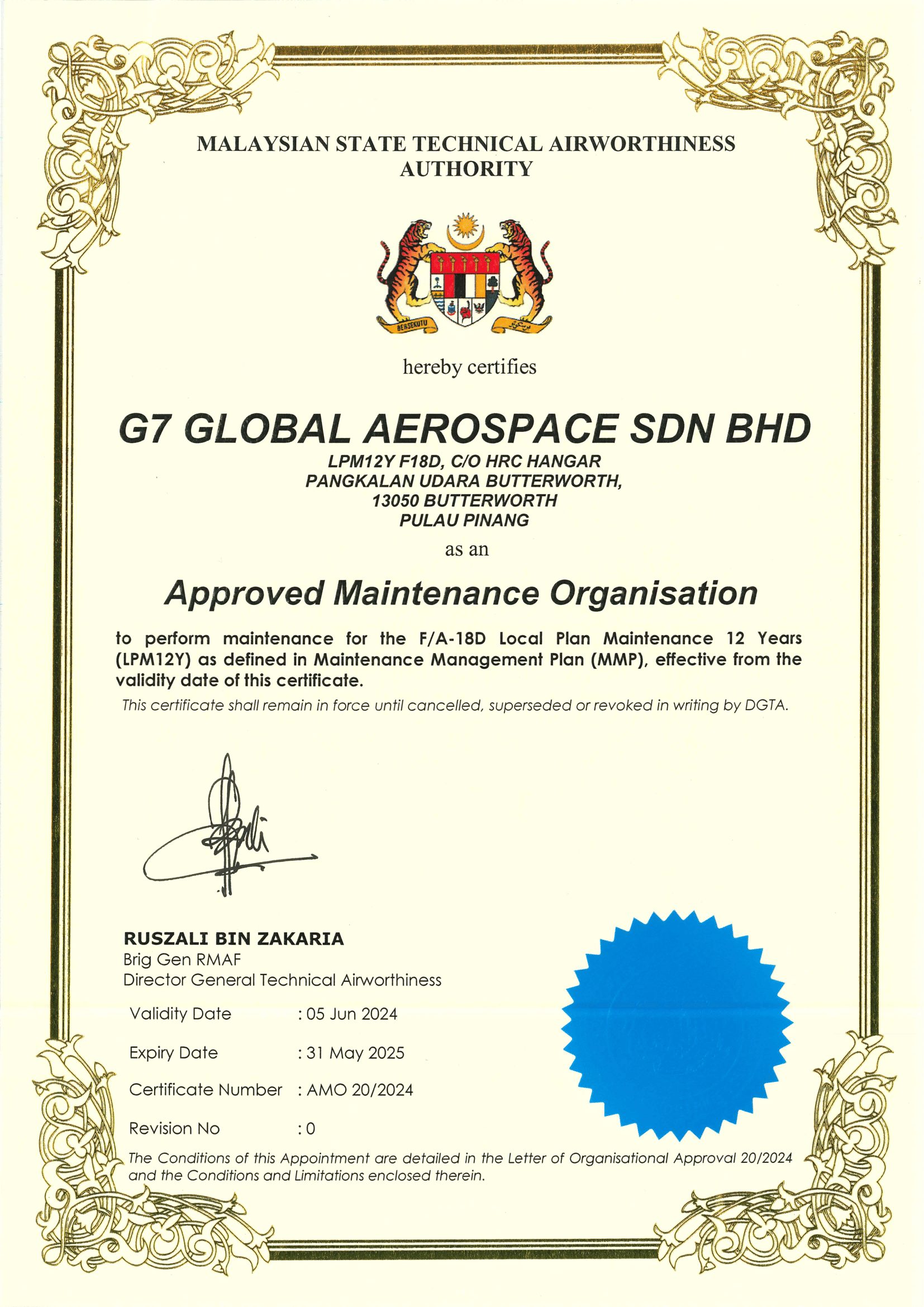 Certification – G7 GLOBAL AEROSPACE